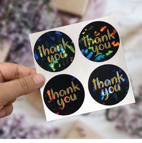 Office | 10 Thank You Stickers Black And Gold Holographic Metallic ...